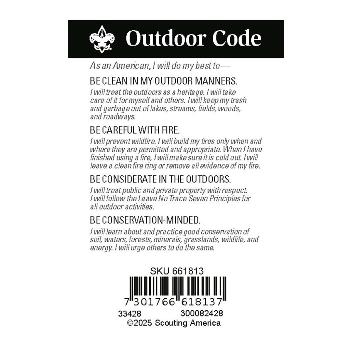 Outdoor Code Pocket Certificate - Official Scouting America Scout Shop